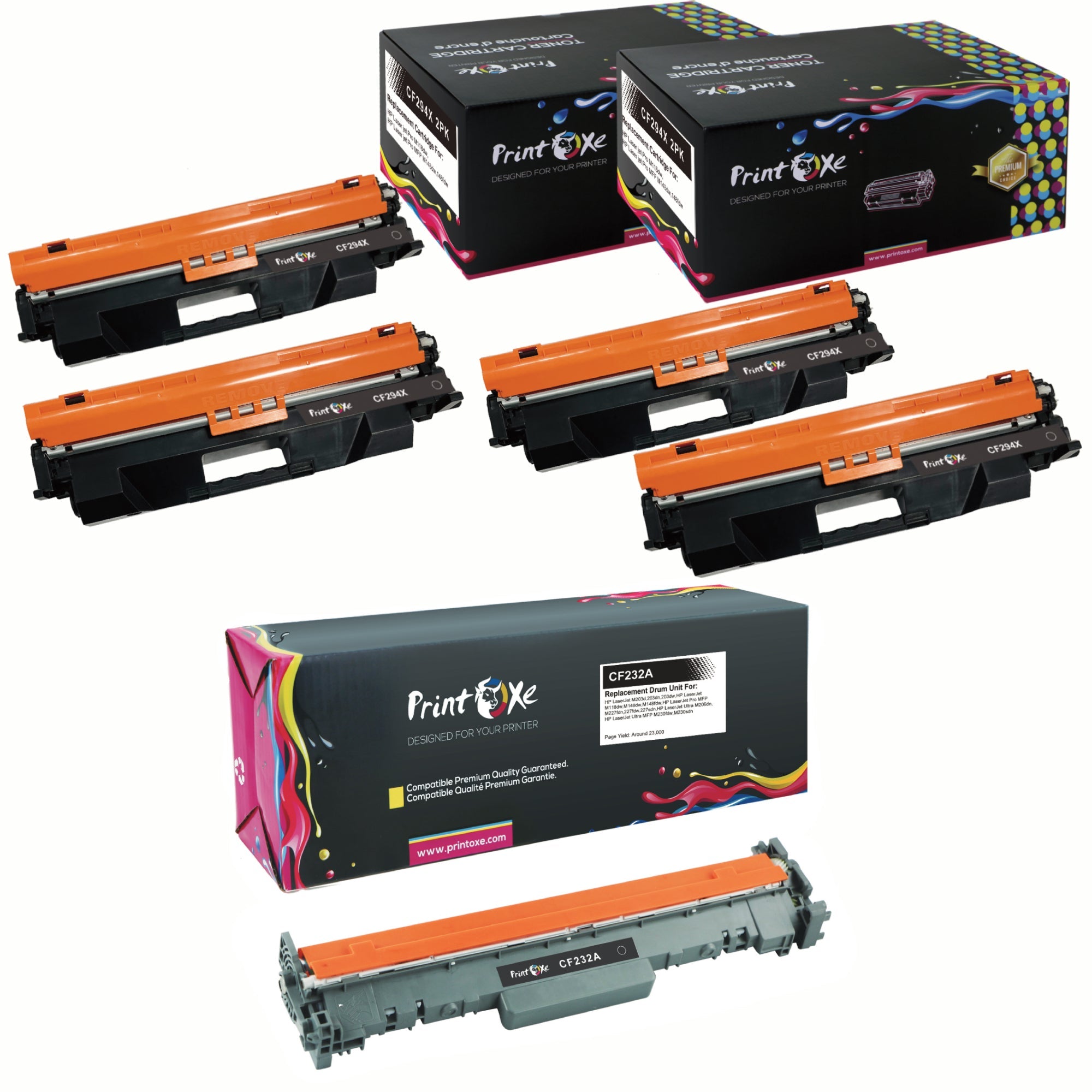 CF232A Drum and 4 CF294X Compatible Toner Cartridges for HP M118dw / L ...